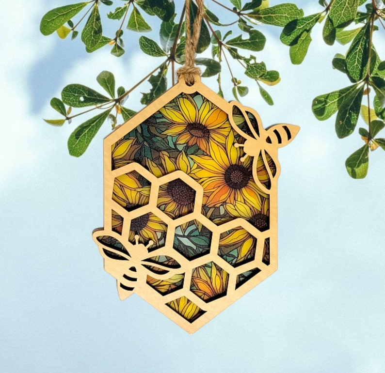Beehive Suncatcher SVG for Laser, Hexagon-shaped Beehive and Honeybee ...