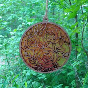 Rose Suncatcher SVG for Glowforge Laser, Round Suncatcher With Rose Cut ...