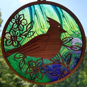 Round Cardinal Suncatcher SVG for Laser, Glowforge Cut File, Bird and ...
