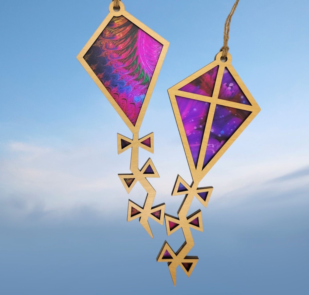2 Styles Kite Suncatcher SVG for Laser, Kites Cut File, Car Charm ...
