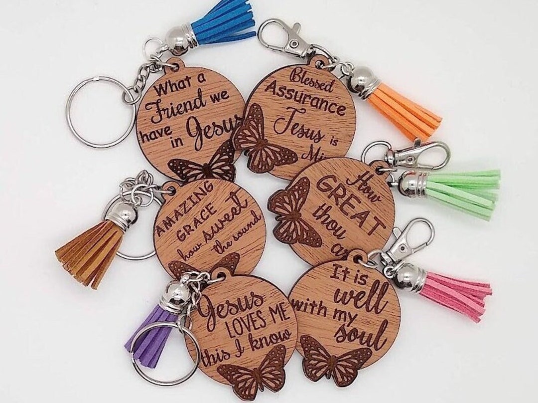 Engraved Butterfly Hymns Keychain Bundle SVG for Glowforge, Faith Bag ...