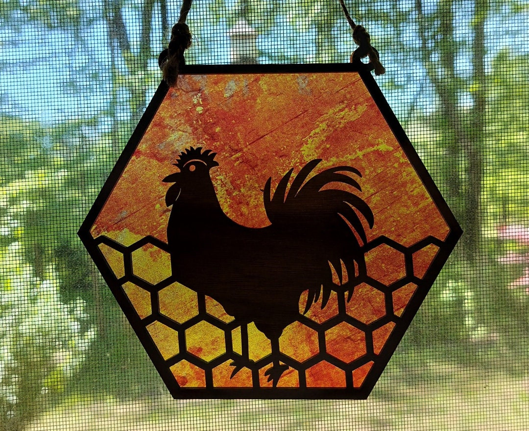 Chicken Suncatcher SVG for Laser, Rooster and Hen Cut File, Car Charm ...