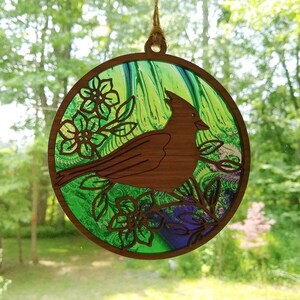 Round Cardinal Suncatcher SVG for Laser, Glowforge Cut File, Bird and ...