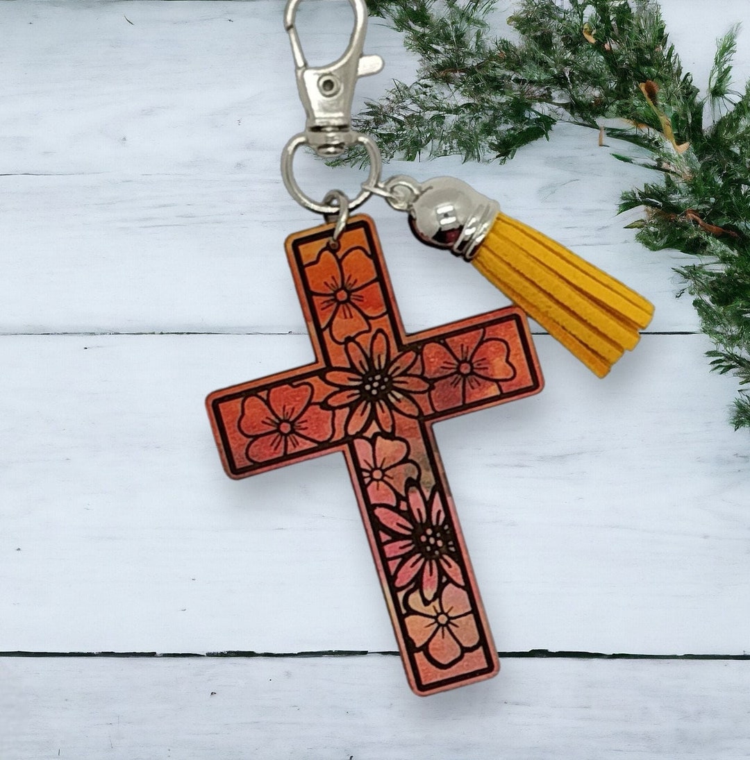 Engraved Christian Keychain Cut File, Inspirational Cross Keychain SVG ...