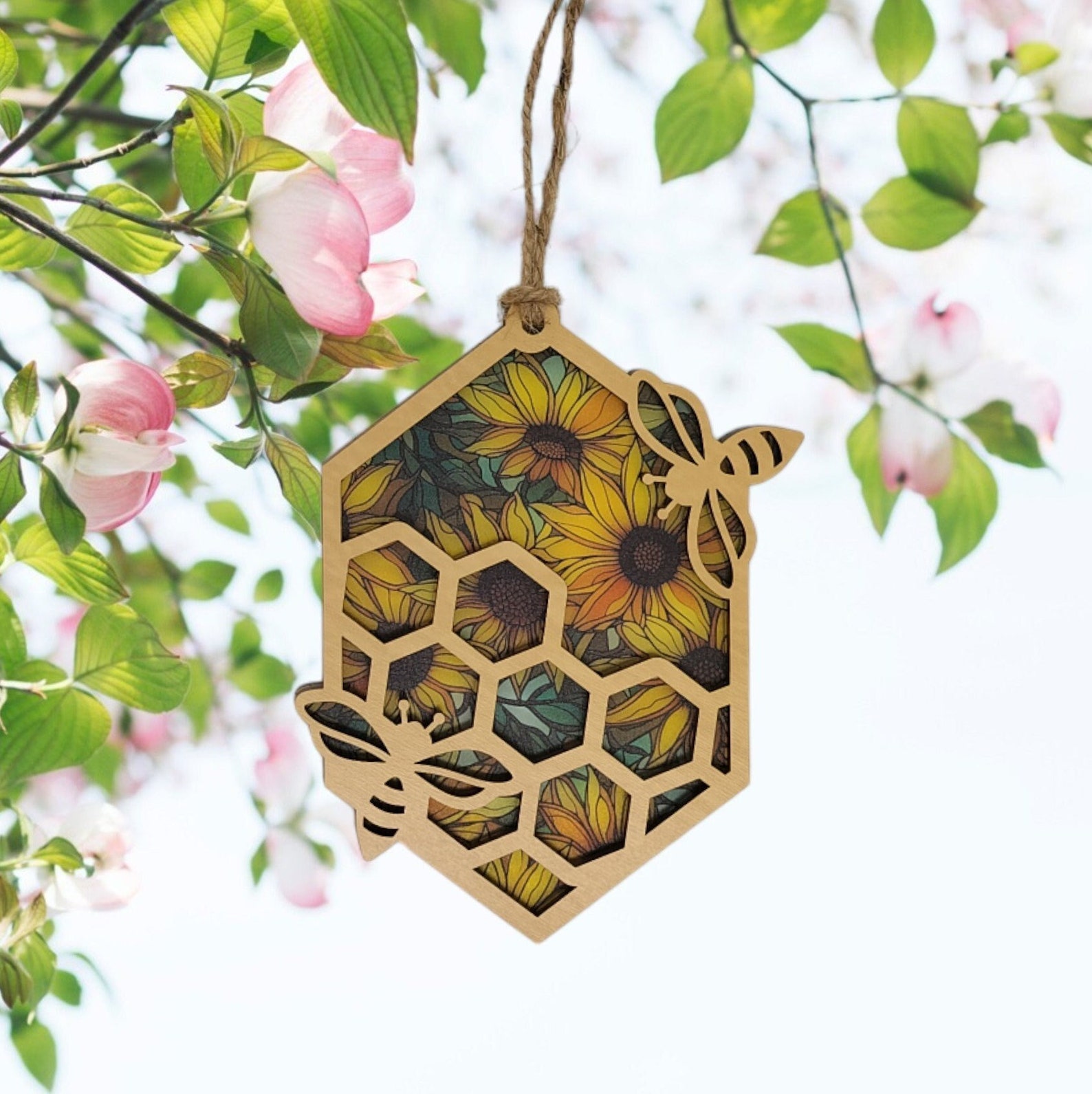 Beehive Suncatcher SVG for Laser, Hexagon-shaped Beehive and Honeybee ...