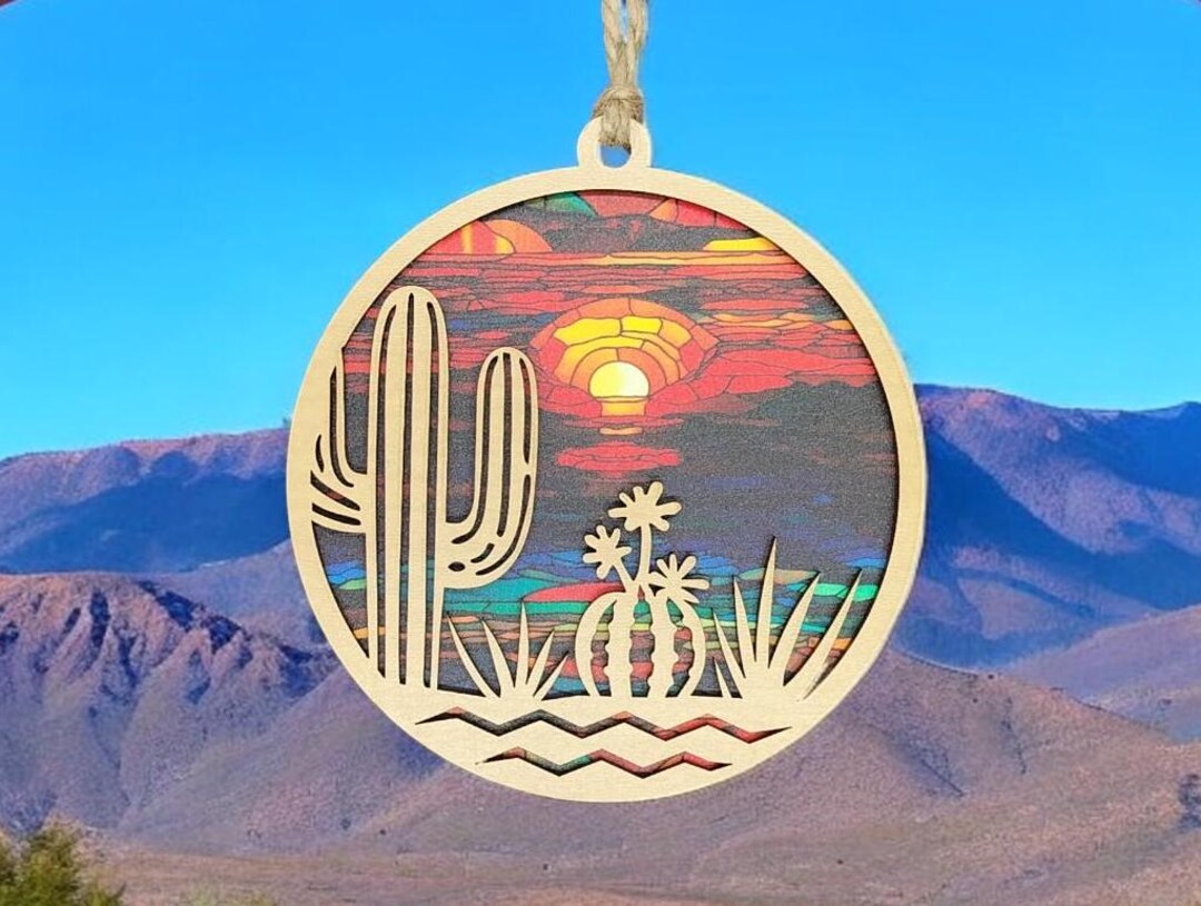 Round Cactus Suncatcher SVG File for Laser, Desert Scene Cut File, Car ...