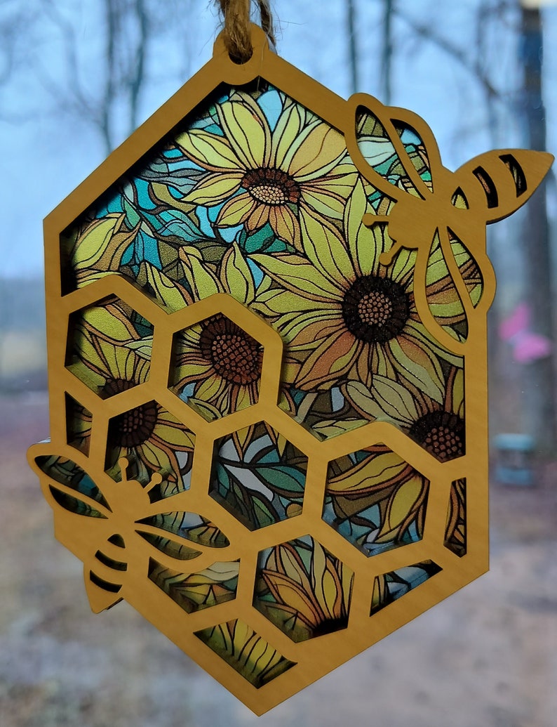 Beehive Suncatcher SVG for Laser, Hexagon-shaped Beehive and Honeybee ...