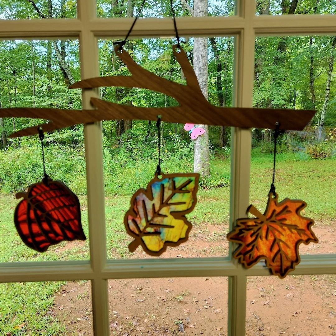 Fall Leaves Suncatcher SVG for Laser, Window Hanger SVG, Wall Art Laser ...