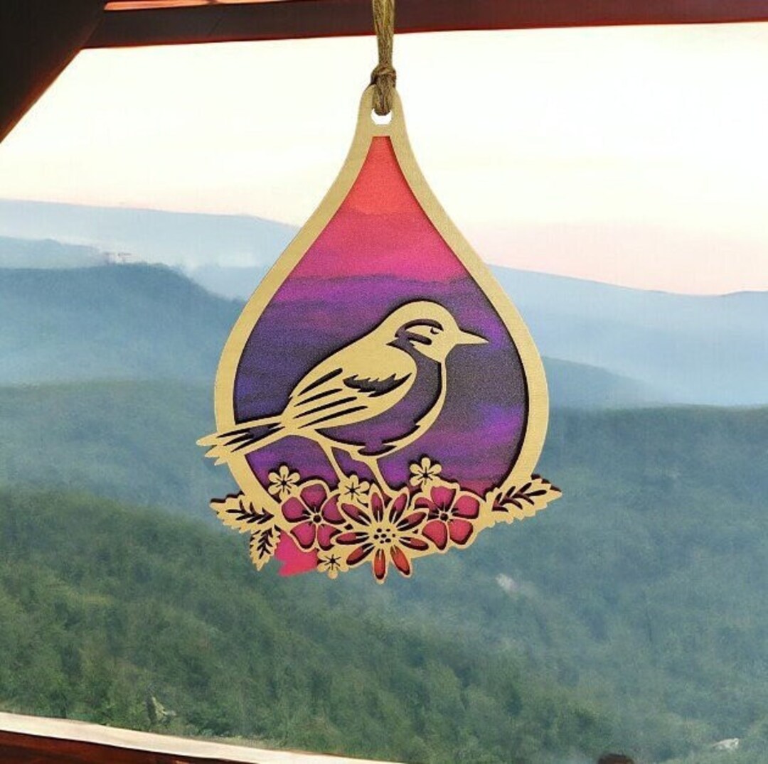Flowers and Bird Suncatcher SVG for Laser, Round Sun Catcher, Window ...