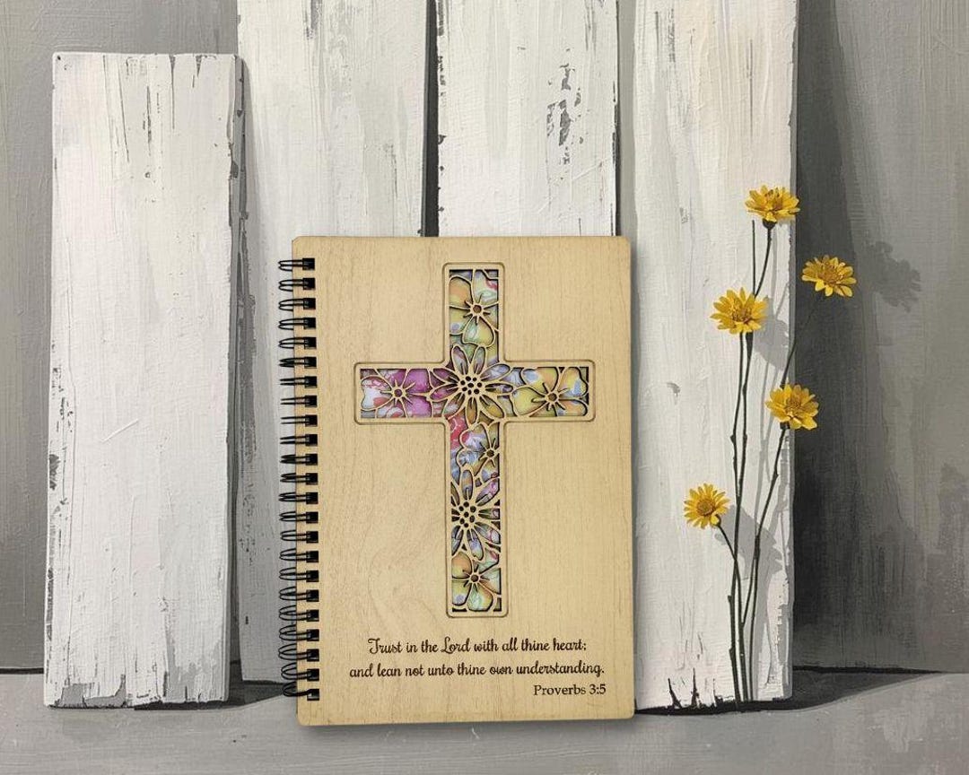 Floral Cross Notebook Cover SVG, Bible Verse Laser Cut File, Lined ...