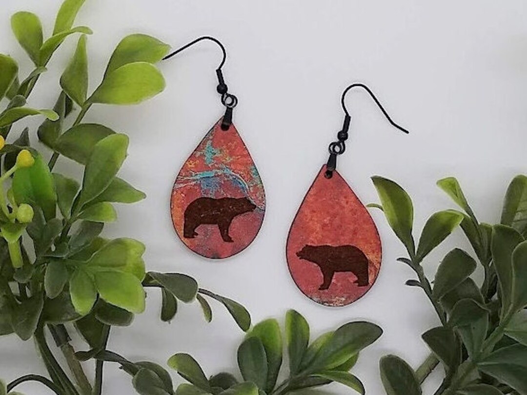 Engraved Bear Earrings SVG, Bear Teardrop Earring Laser Cut File ...