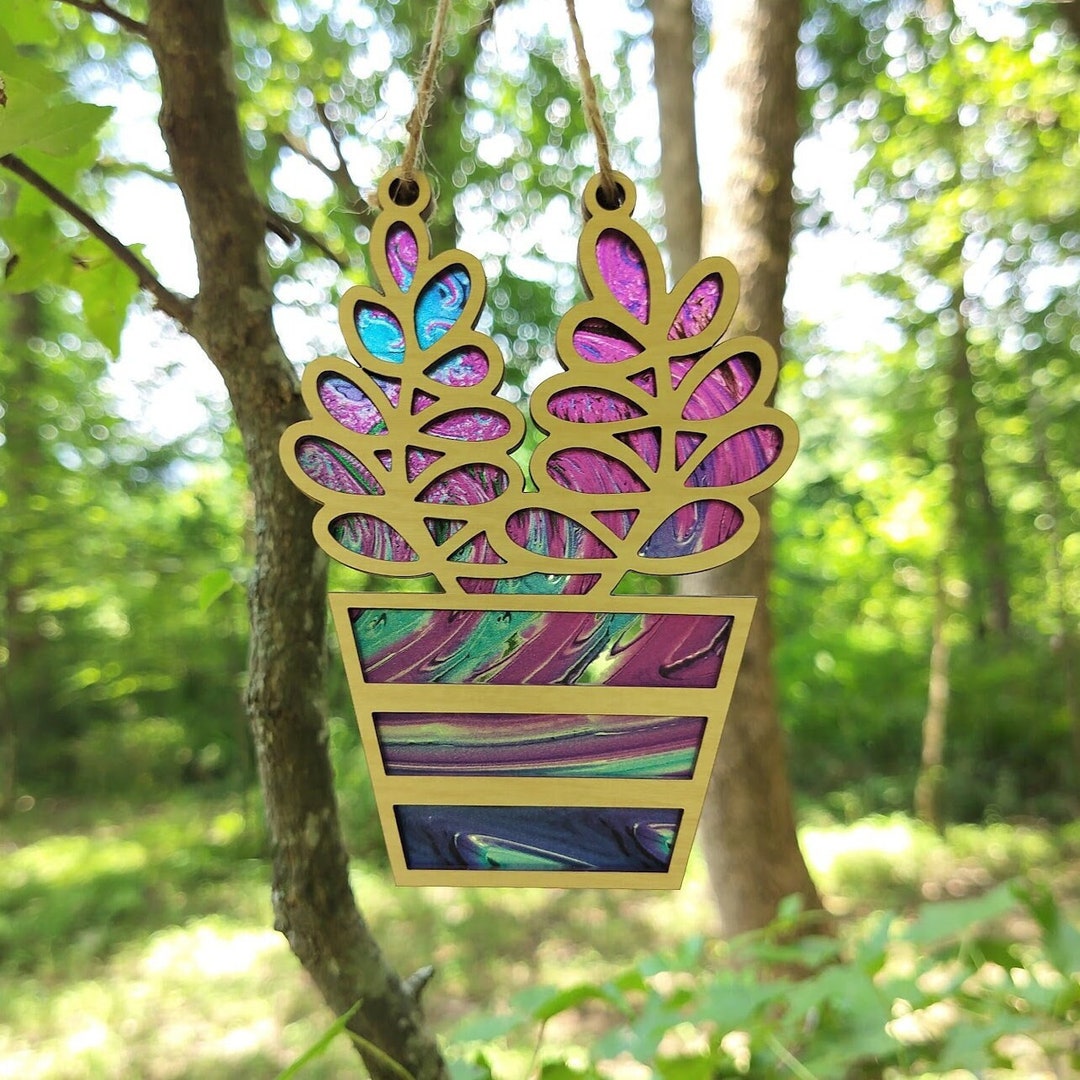 Boho Plant Suncatcher SVG, Succulent Ornament SVG for Glowforge, Laser ...