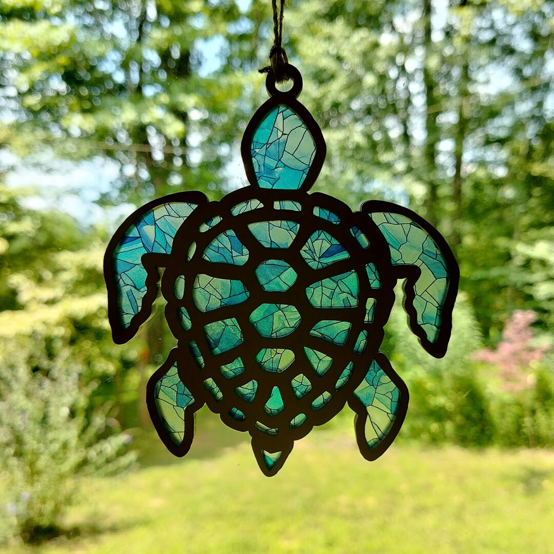 2 Styles Sea Turtle Suncatcher SVG, Beach Ornament SVG for Glowforge ...