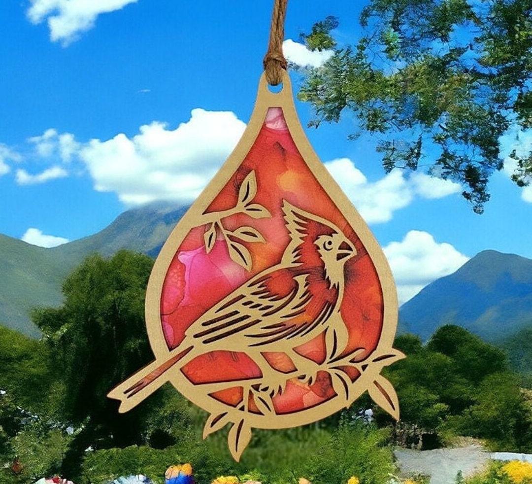 Cardinal Suncatcher SVG for Laser, Teardrop Sun Catcher, Memory ...