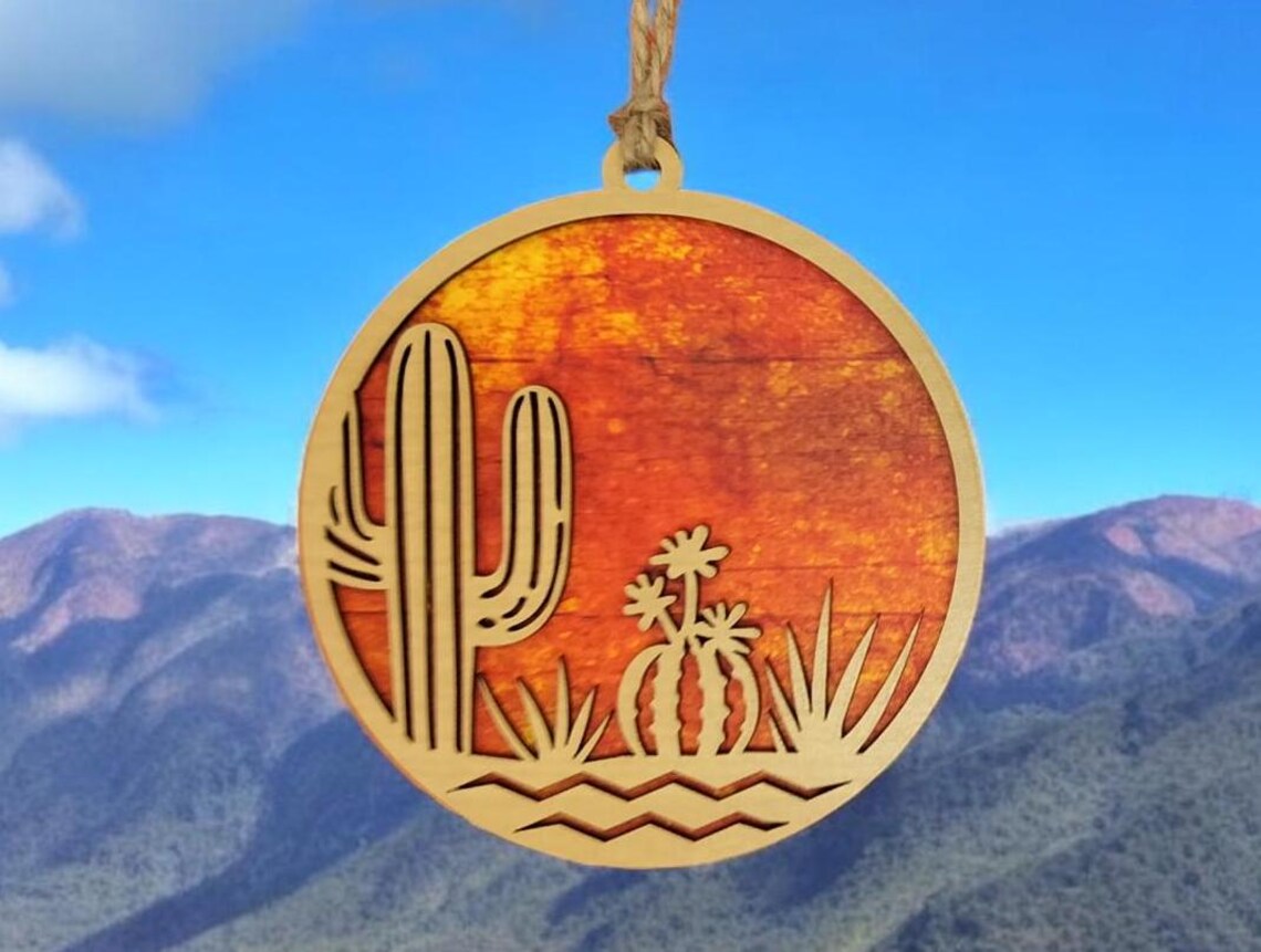 Round Cactus Suncatcher SVG File for Laser, Desert Scene Cut File, Car ...