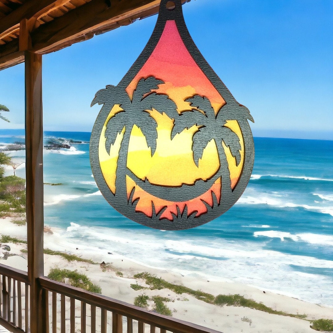 Beach Suncatcher SVG, Hammock and Palm Trees Ornament SVG for Laser ...