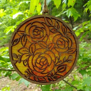 Rose Suncatcher SVG for Glowforge Laser, Round Suncatcher With Rose Cut ...
