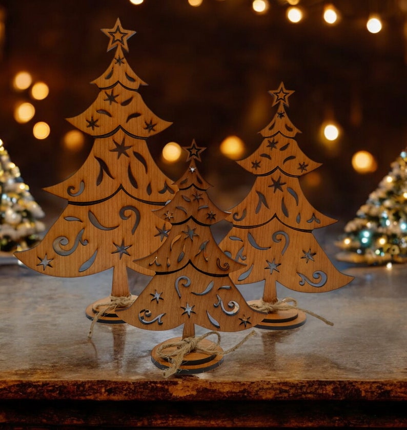 Stand Alone Whimsical Trees SVG for Glowforge Laser, Christmas Mantel ...