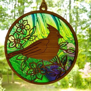 Round Cardinal Suncatcher SVG for Laser, Glowforge Cut File, Bird and ...