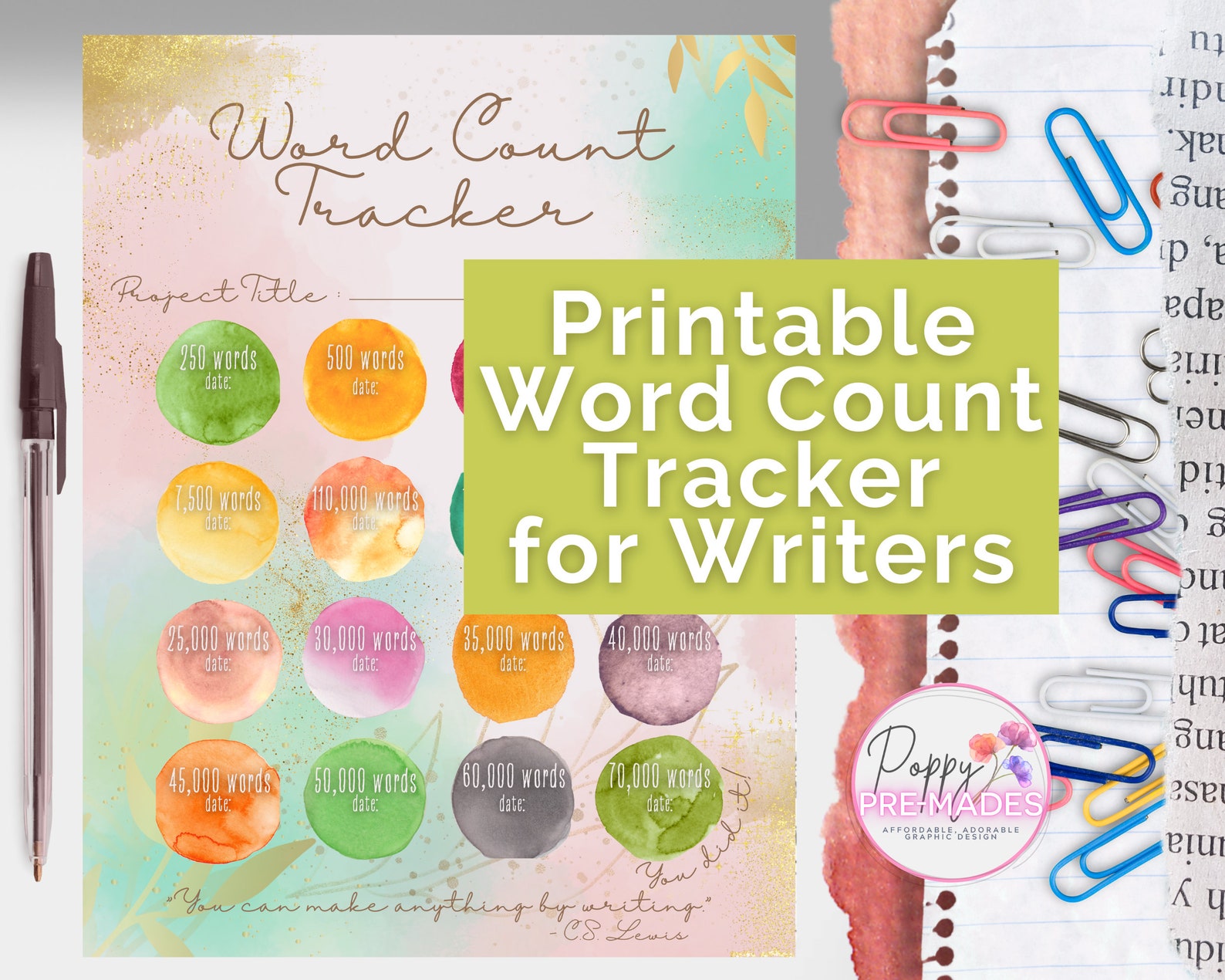 Word Count Tracker Printable Instant Download Tools for - Etsy