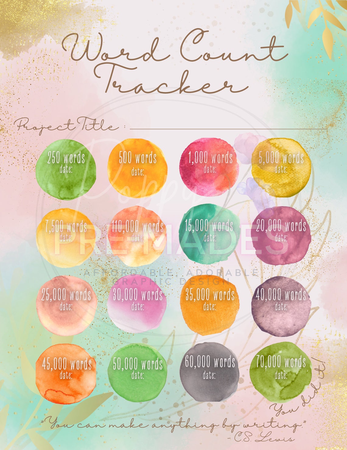 Word Count Tracker Printable Instant Download Tools for - Etsy