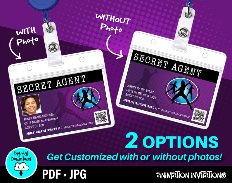 Interactive Spy Birthday Party Badges Secret Agent Party ID | Etsy