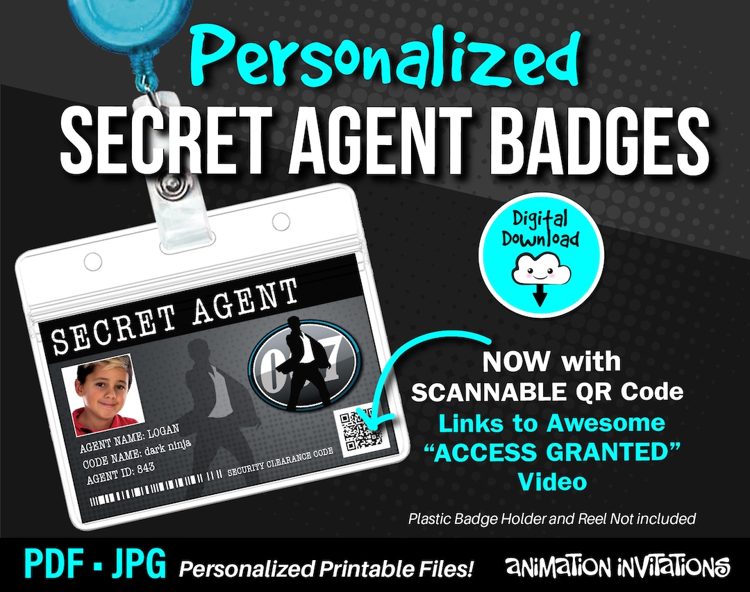 Interactive Spy Badges | Secret Agent Party ID Badges | Spy Party Favor ...