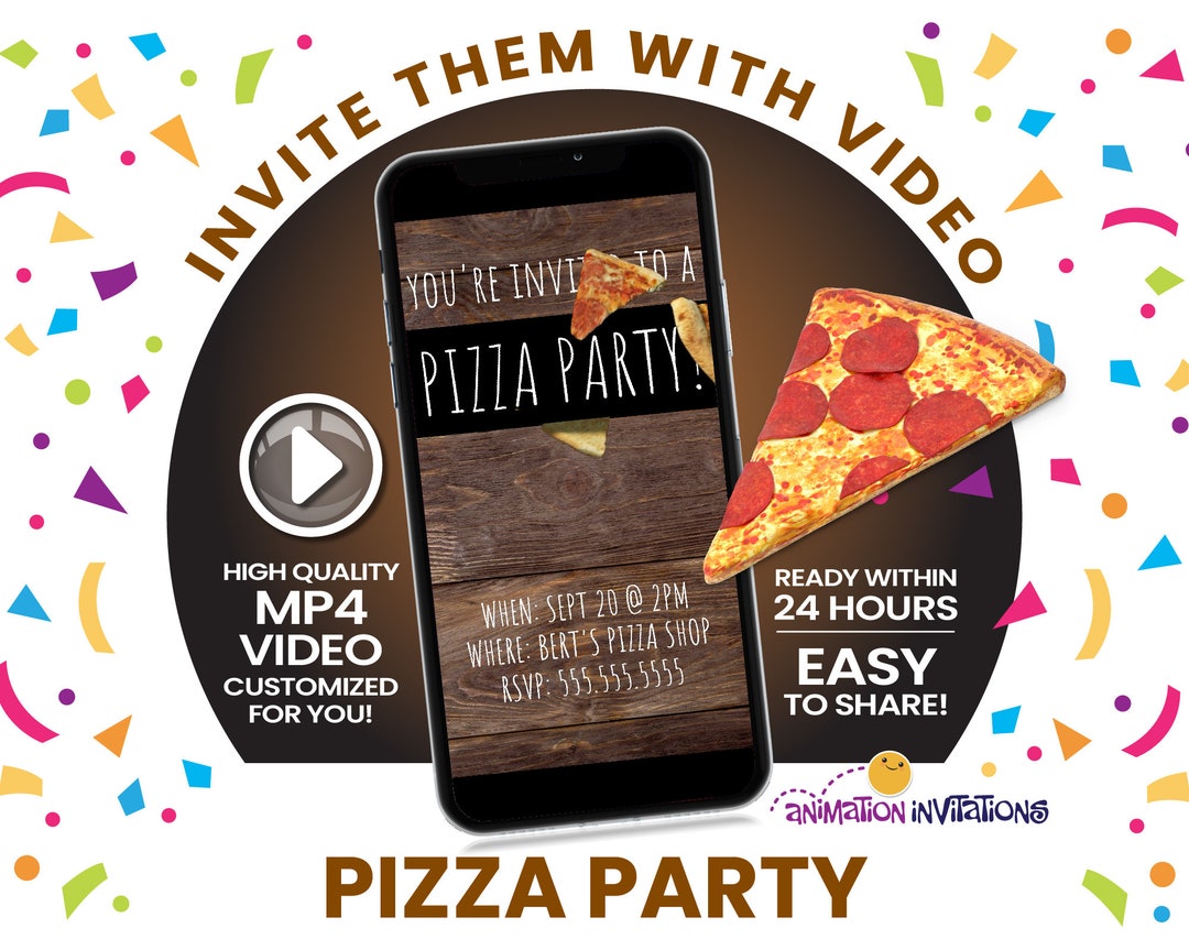 Pizza Party Video Invitation | Animated 3D Pizza Slices + Confetti ...
