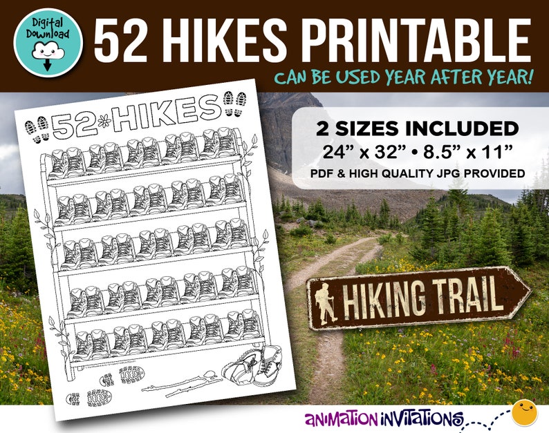 52 Hikes Printable Digital Files 52 Hikes Challenge Hiking Challenge ...