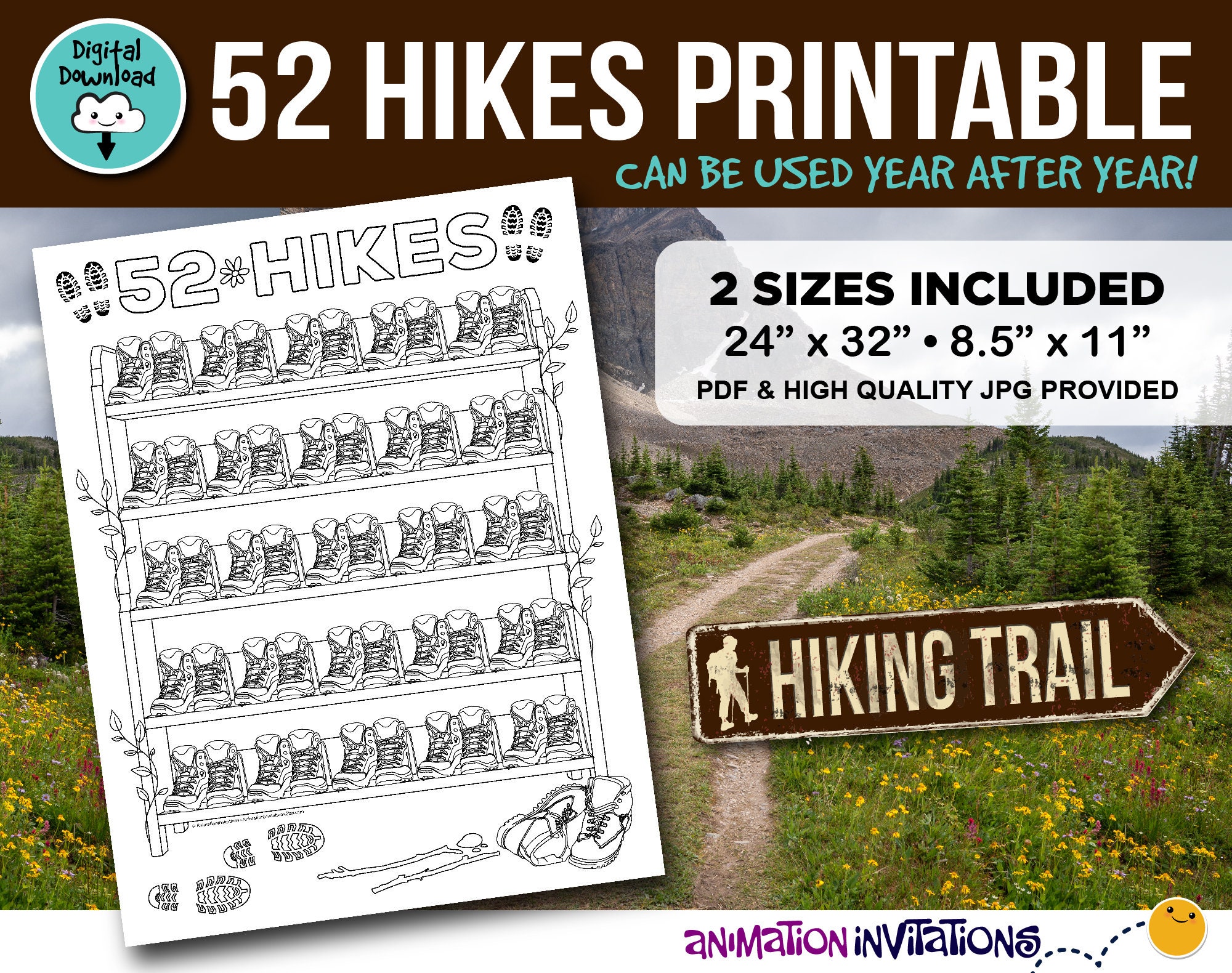 52 Hikes Printable Digital Files 52 Hikes Challenge Hiking Challenge ...