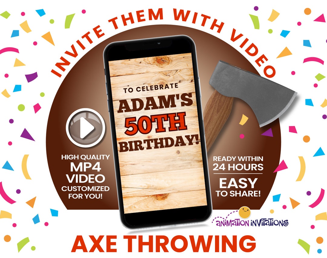 Axe Throwing Birthday Video Invitation. Rustic Party Invite. Digital ...