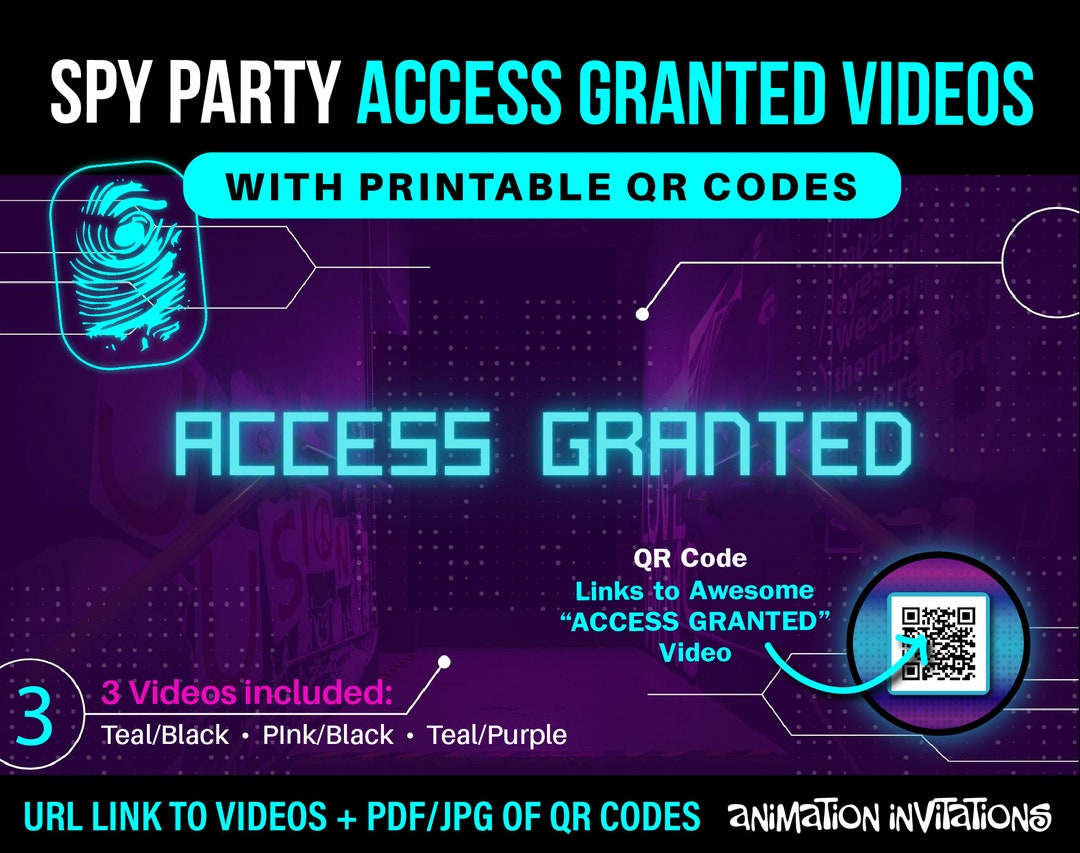 3 Access Granted Videos | QR Codes | Spy Party | Secret Agent Party ...