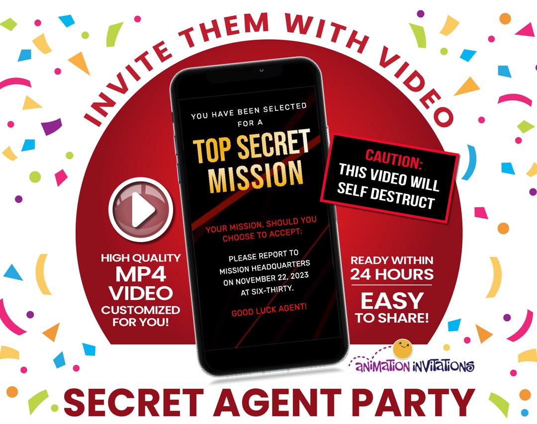 Spy Party Video Invitation. Mission Impossible or 007 Secret Agent ...