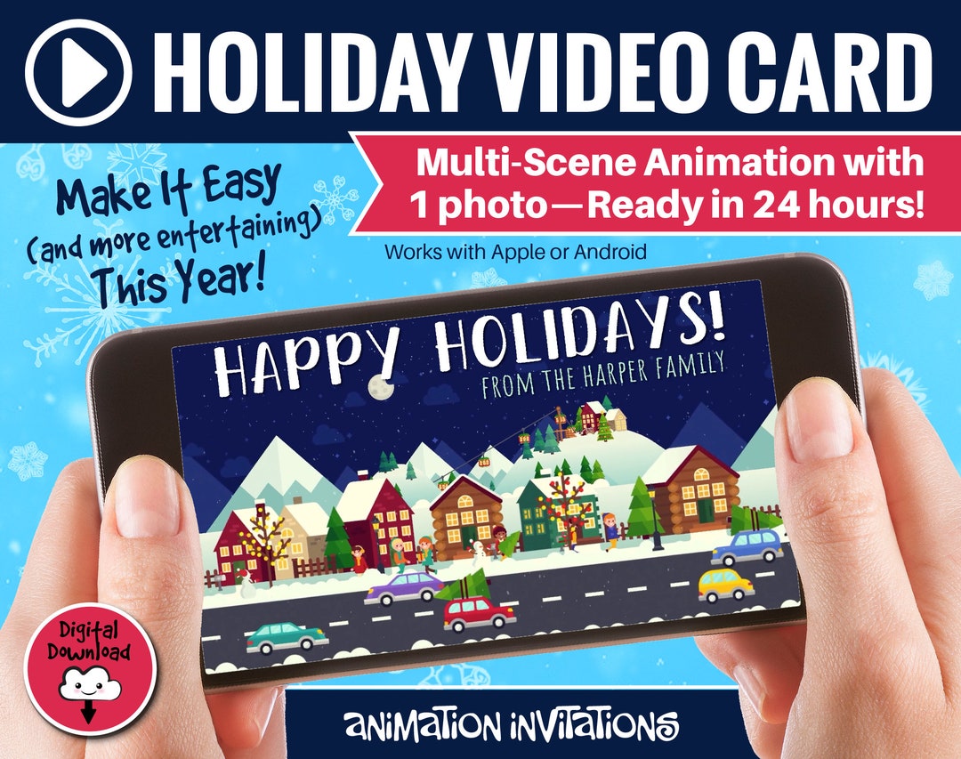 Animated Santa's Workshop Holiday Card / Photo Christmas Card Animated ...