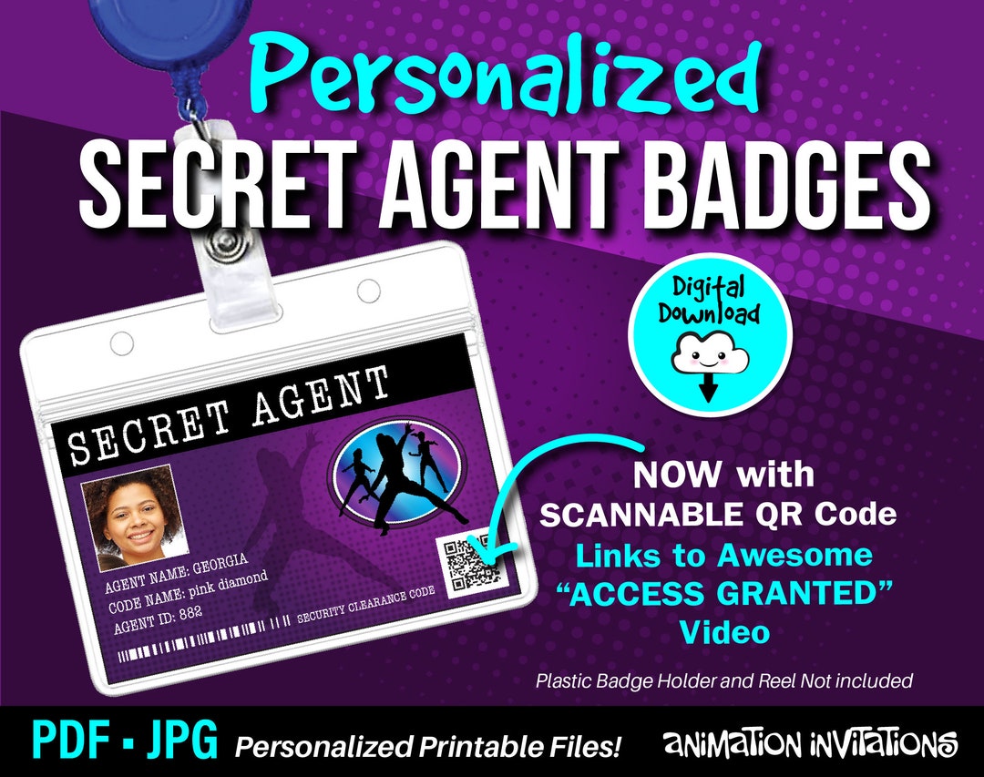 Interactive Spy Birthday Party Badges | Secret Agent Party ID Badges ...