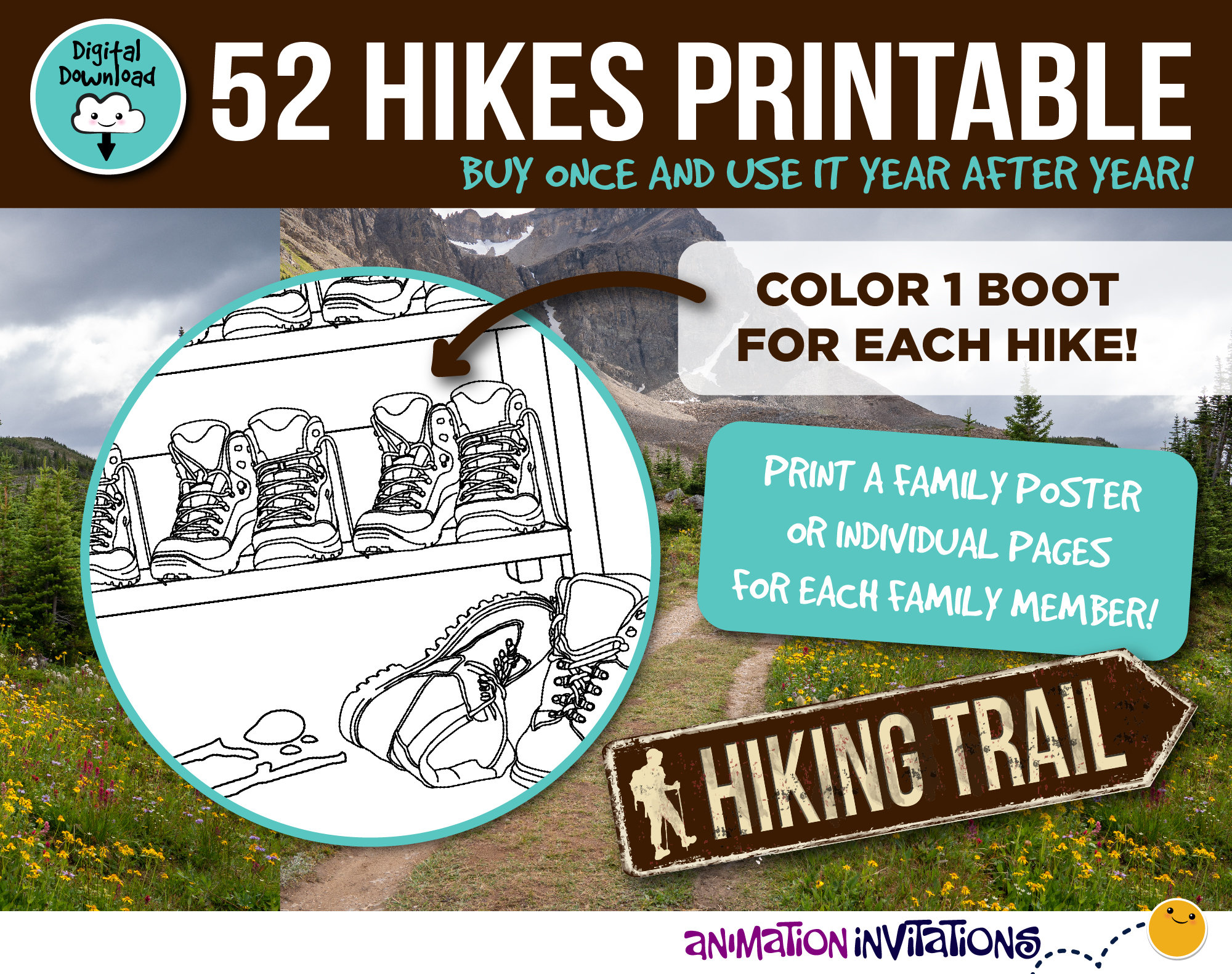 52 Hikes Printable Digital Files 52 Hikes Challenge Hiking Challenge ...