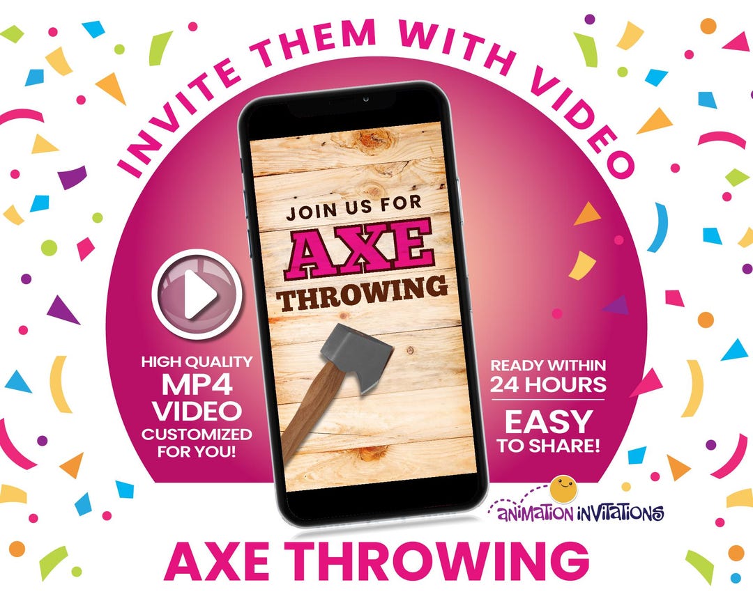 Pink Axe Throwing Birthday Video Invitation. Rustic Ladies Night Invite ...