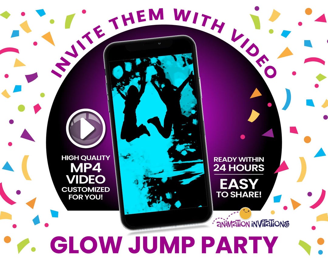 GLOW JUMP Birthday Video Invitation – Neon Paint Splatter Party Digital ...