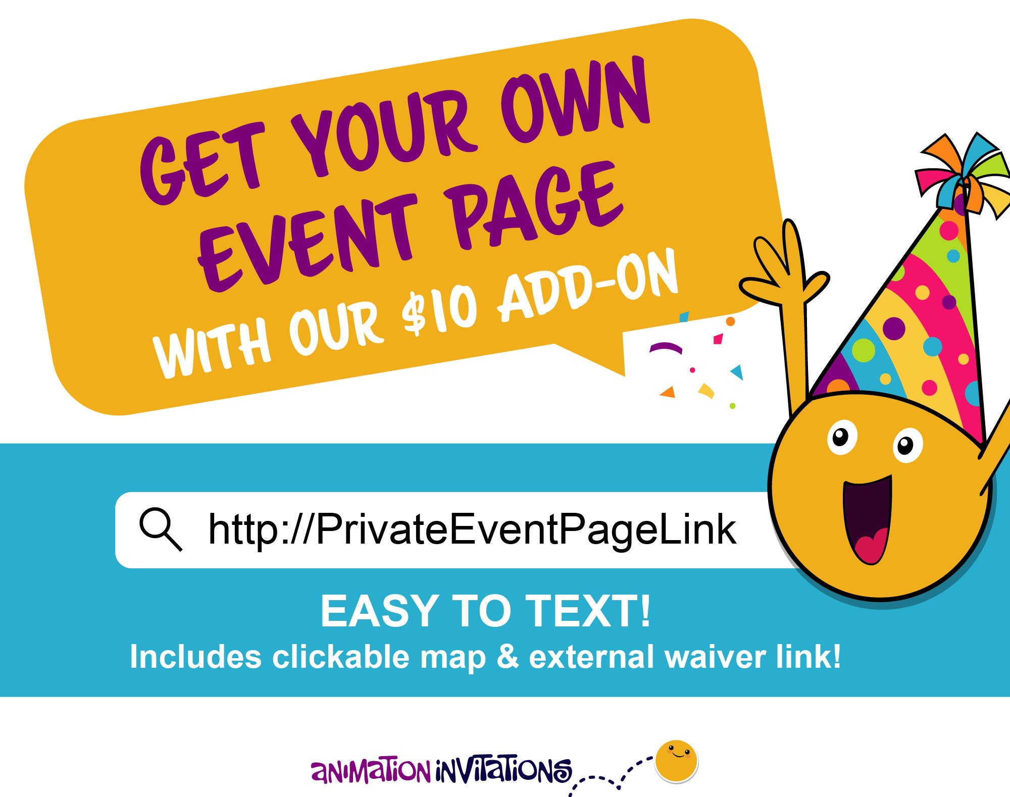 EVENT PAGE Add-on With Private Party Link to Text - Personal Event Page ...