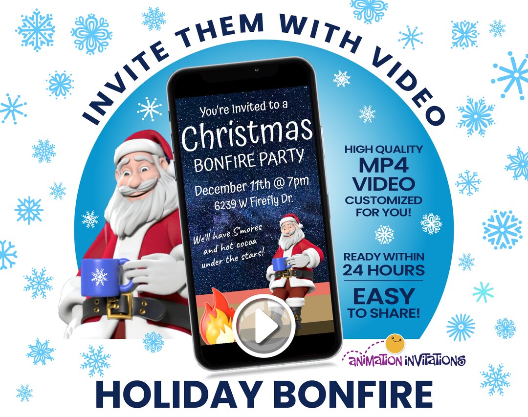 Christmas Bonfire Party Video Invitation | Santa Campfire or Hot Cocoa ...
