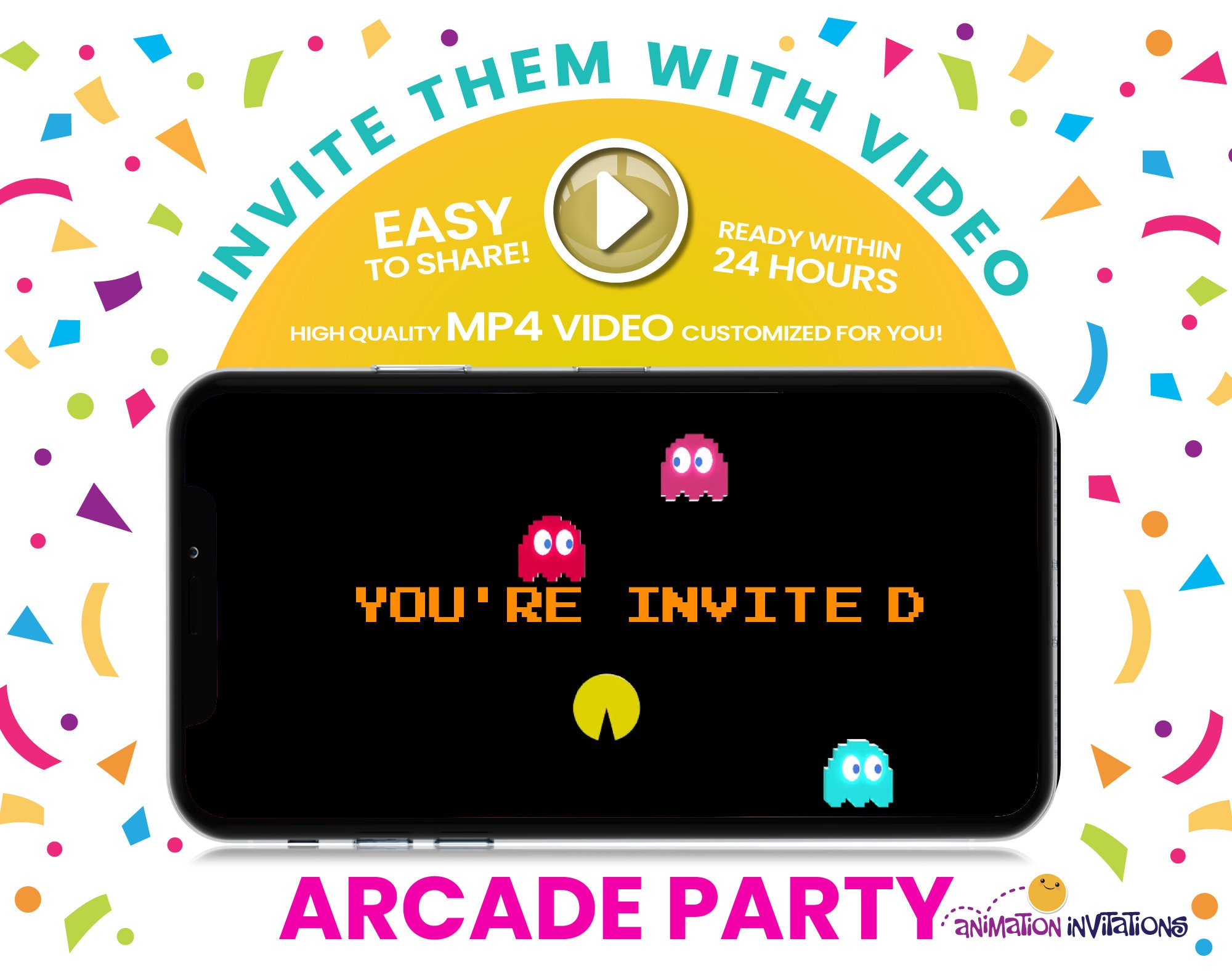 Arcade Party Video Invitation. 80s Retro Video Game Birthday Party ...