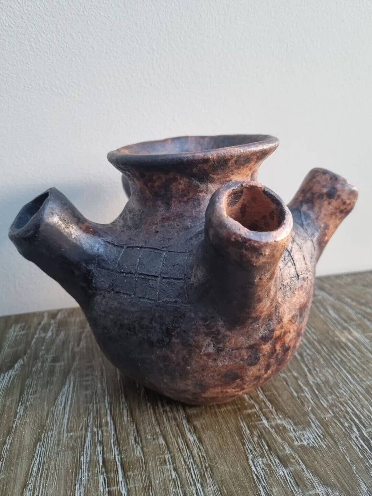Antique 19th Century African Ugandan Clay Magical Drinking Pot 5 Spout ...