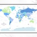 Printable Travel World Map in Blue Green | Detailed Push Pin Map ...