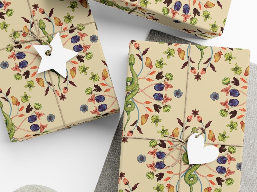 Wrapping Paper, Snakes and Flowers Gift Wrap, Pastel Vibes, Herpetology ...
