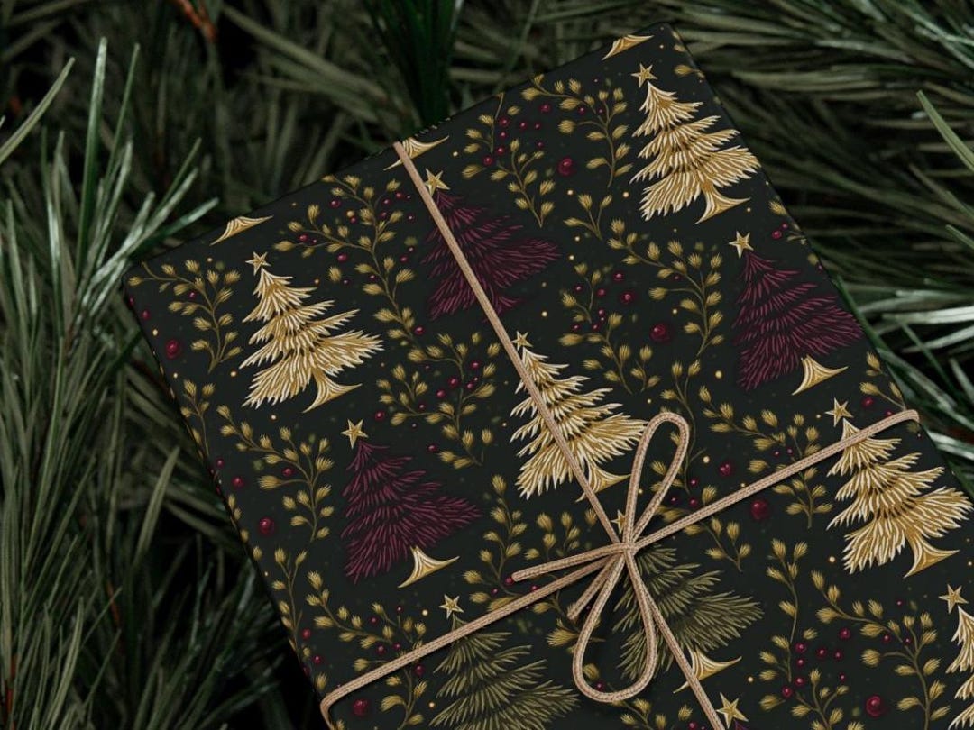 Nighttime Christmas Gift Wrap, Moody Wrapping Paper, Maximalist Holiday ...