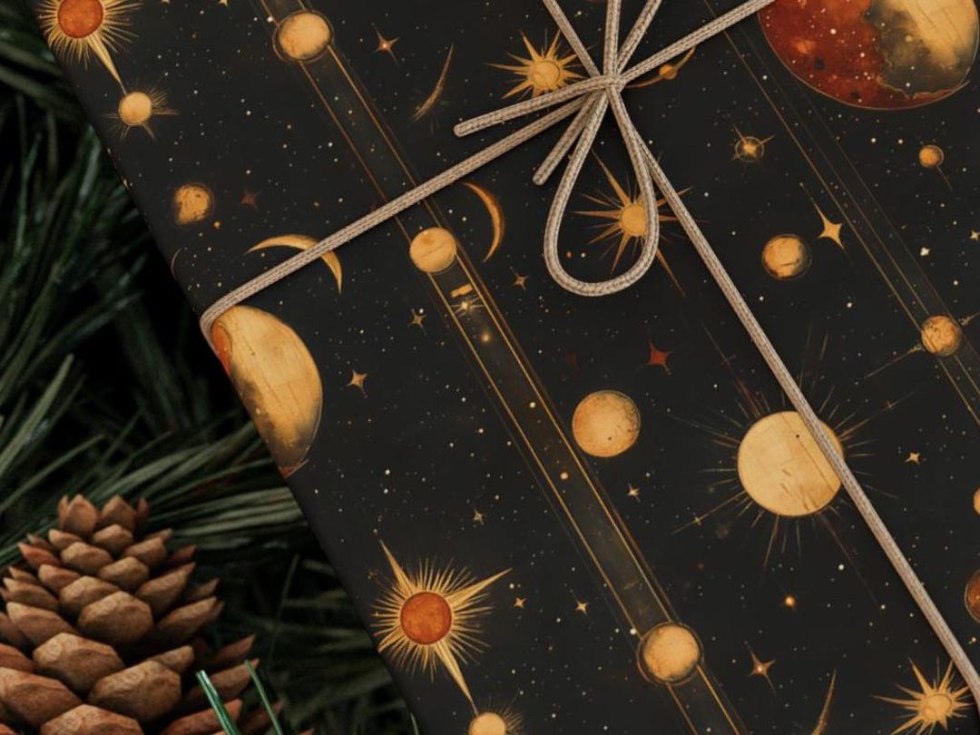 Space Deco Wrapping Paper Dark Academia Gift Wrap Vintage Holiday Decor ...