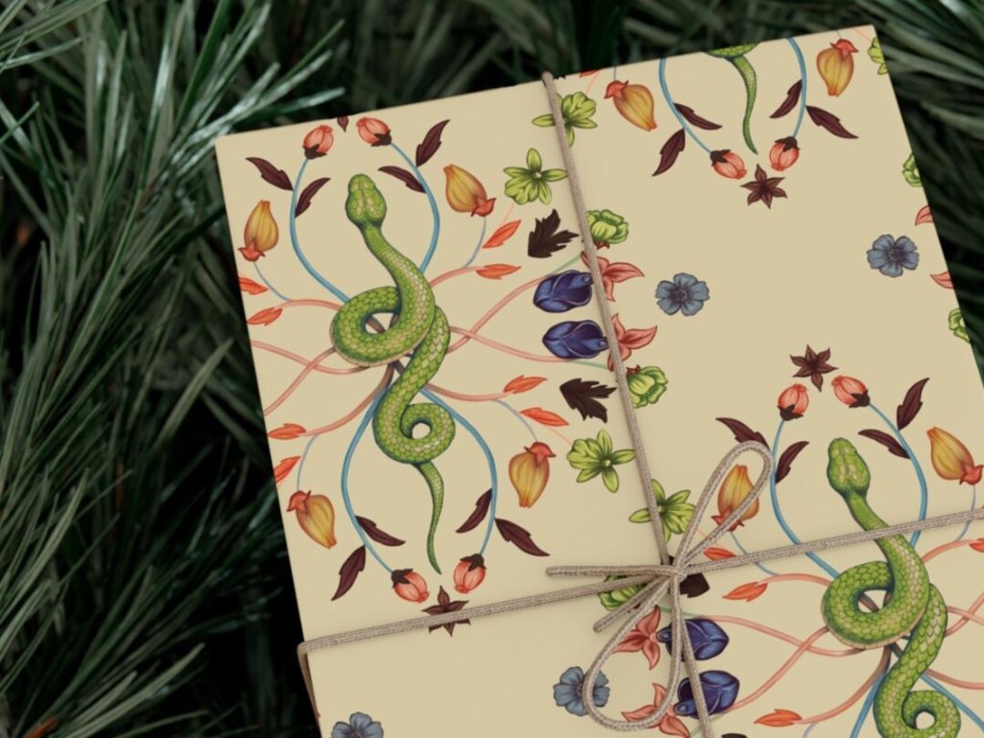 Wrapping Paper, Snakes and Flowers Gift Wrap, Pastel Vibes, Herpetology ...