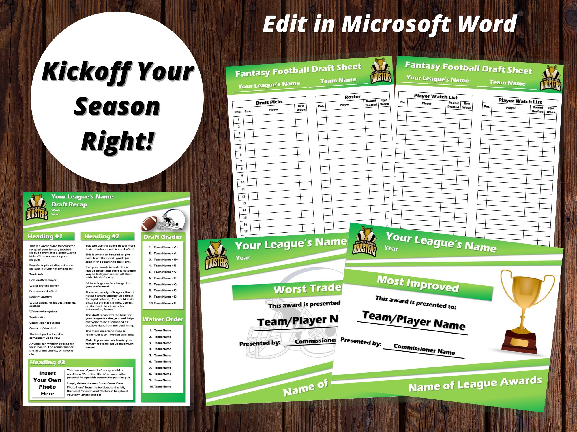 Fantasy Football Draft Kit | Draft Sheets | Draft Recap | League Awards ...