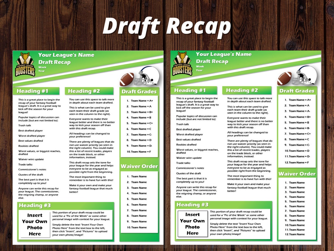 Fantasy Football Draft Kit | Draft Sheets | Draft Recap | League Awards ...