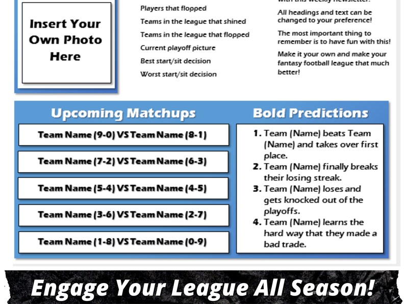 Fantasy Football Newsletter 2 Page Editable Template Etsy